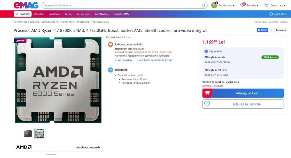 Kit AMD Ryzen 7 8700F, + B850M AORUS ELITE WIFI6E ICE +32 gb 6000 Iasi ...
