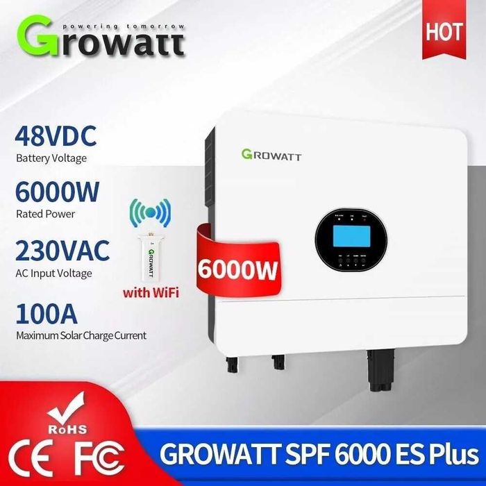 Соларен Хибриден Инвертор Growatt SPF 6000 ES Plus с Офгрид Режим; 6kW гр. Пловдив Беломорски ...