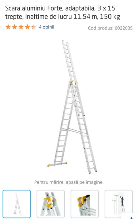 Scara mare, inalta, de aluminiu 3 x 15 trepte, inaltime de lucru 11m ...