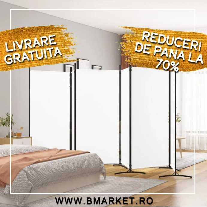 Paravan de camera/Separator cameră cu 6 panouri 520x180 cm Alb textil ...