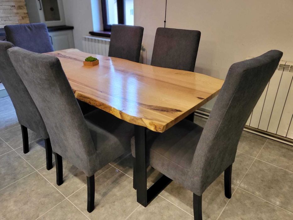 Set masa lemn masiv + 6 scaune tapitate Arad • OLX.ro