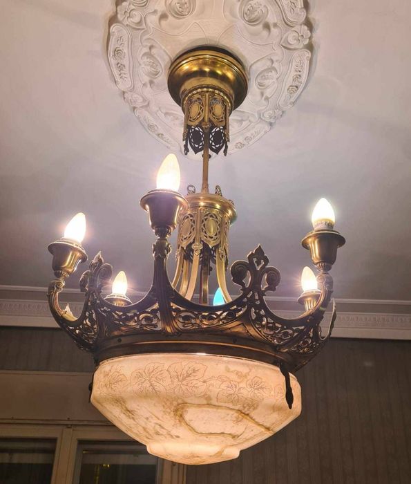 Candelabru din bonz cu 6 lumini si alabastru gravat Bucuresti Sectorul ...