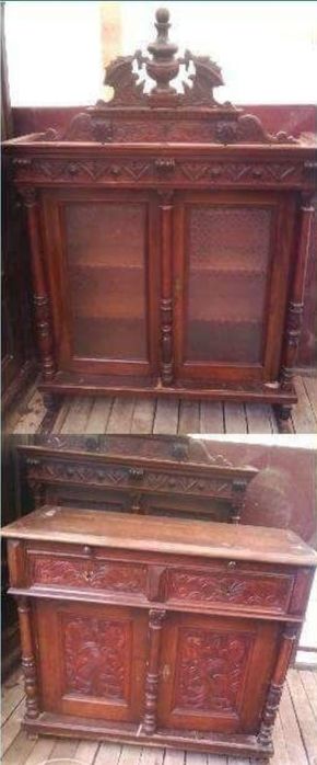 Mobila veche scluptata - vitrină formată din 2 corpuri Sibiu • OLX.ro