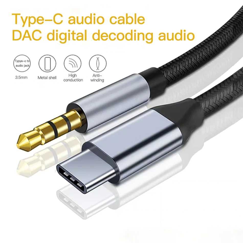Аудио кабел Type C към AUX 3.5 жак Кабел Преходник USB Type C AUX 3.5 ...