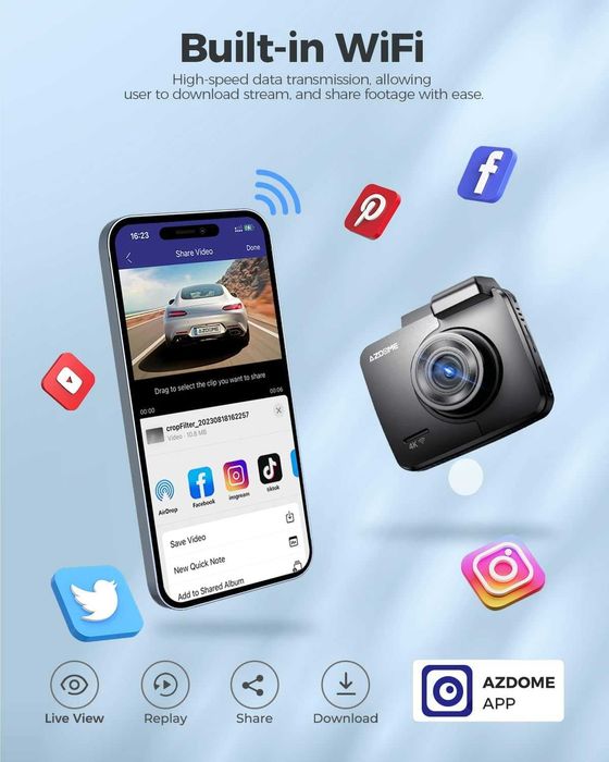 Camera auto DVR AZDOME GS63H, 4K, WiFi, GPS Galati • OLX.ro