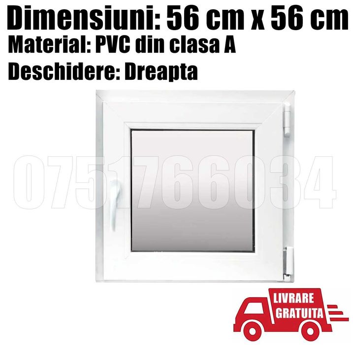 Fereastra Geam Termopan PVC Alba 56 x 56cm Dreapta + Livrare GRATUITA ...