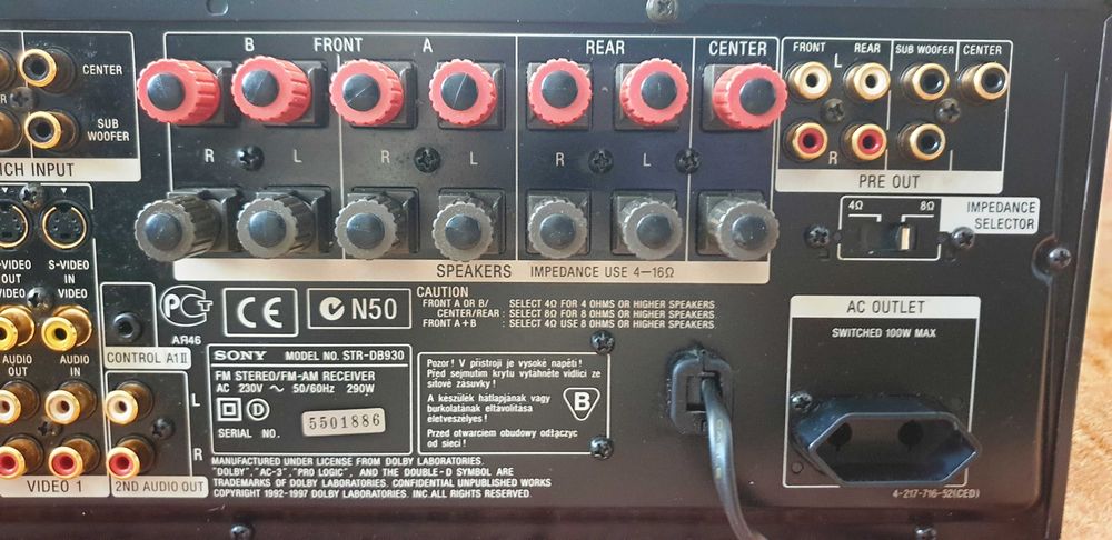 Sony STR-DB930 putere 4X110W stereo sau 5X110W soround pe 8 Ohm ...