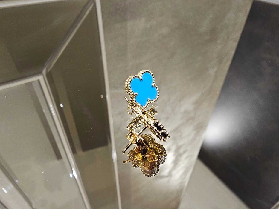 Van Cleef & Arpels VCA Turquoise Vintage Alhambra Clover Дамски Обеци ...