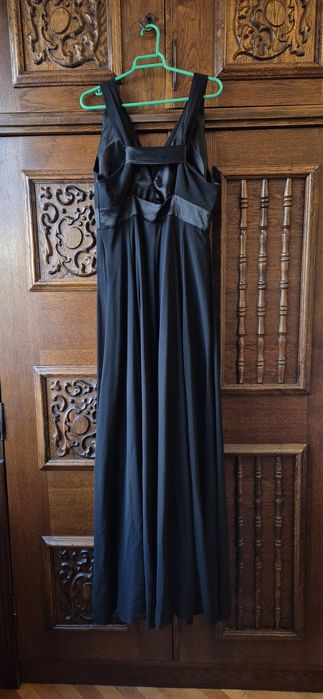 Set unicat Rochie de seara neagra + top auriu dantela brodat + geanta ...