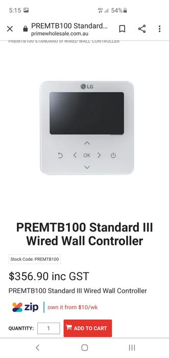 LG Air Conditioning PREMTB100 Standard III Hard Wired Remote Controlle ...