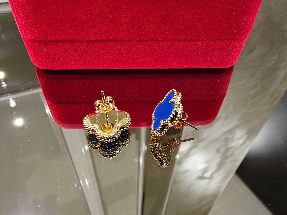 Van Cleef & Arpels VCA Blue Agate Vintage Alhambra Clover Дамски Обеци ...