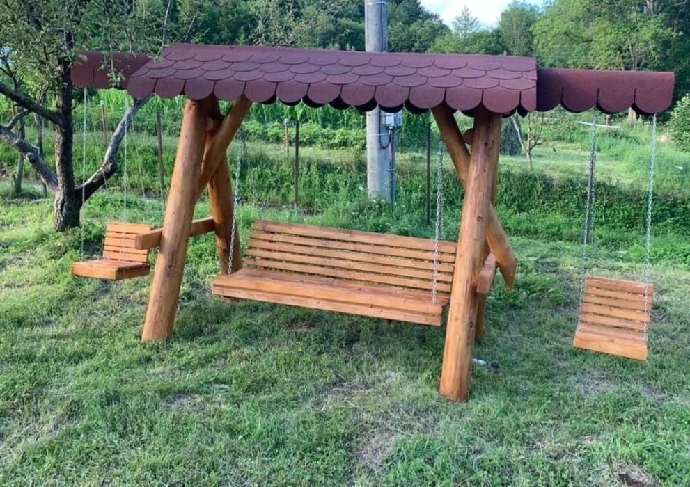 Balansoar lemn leagan rustic masa bănci foișor terasa Targoviste • OLX.ro