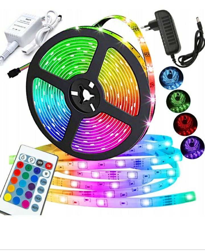 Светодиодная лента LED 5 метров с блоком питания и пульт RGB: 6 000 тг ...