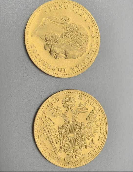 Vand monede placte cu aur de 24k Franc Iosef 4 ducat , 1/1 cu cele ori ...