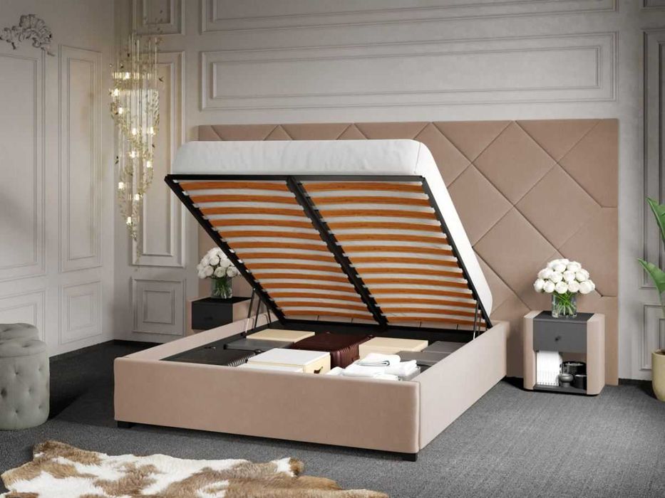 Pat Tapitat Panou Inalt C4 Dubai Bej pentru saltea 190 rabatabil+lada ...