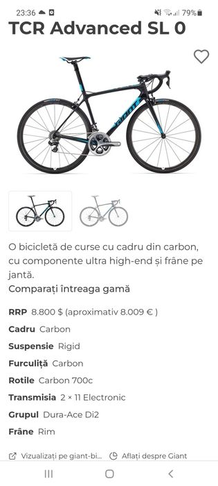 Cursiera Dura Ace Di2 GIANT TCR ADVANCED SL 0 cadru+furca+roti carbon ...