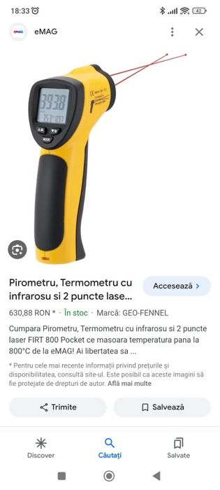 Pirometru, Termometru cu infrarosu cu 2 fascicule laser tip FIRT 800-P ...