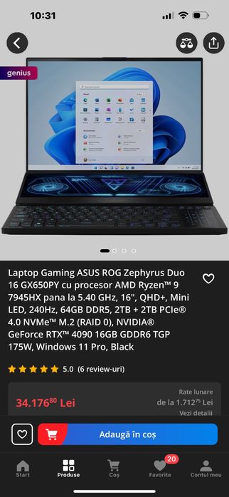 Laptop Asus Zenphyrus Duo Pro 16 rtx 4090 (oferta speciala) Titu • OLX.ro