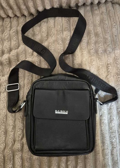 Geanta barbateasca (borseta) din piele naturala, B.G. BOLO, neagra ...