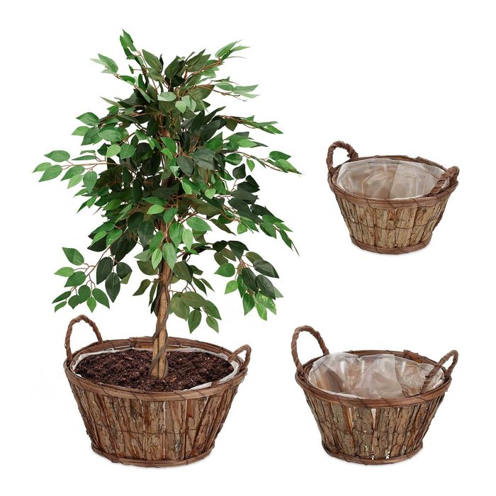 Set 3 ghivece rustice cu manere confectionate manual din scoarta copac ...