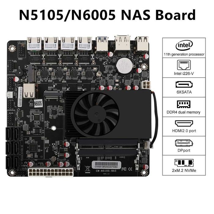 M-ITX Intel N6005 4*2.5Gbps i226-V 6*SATA 2*M2 NVR TrueNAS Pfsense ...