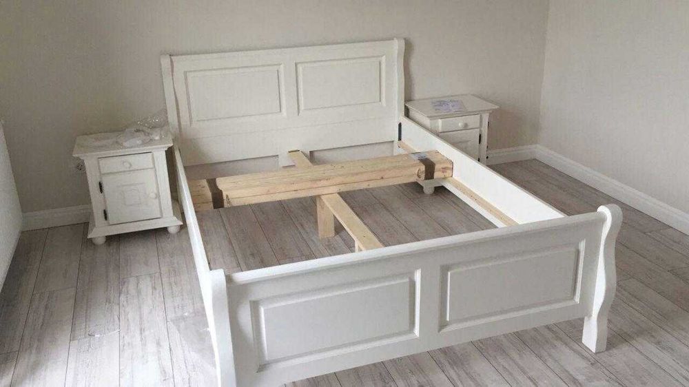 Pat dublu din lemn masiv Bucuresti, alb, 180x200 cm Satu Mare • OLX.ro