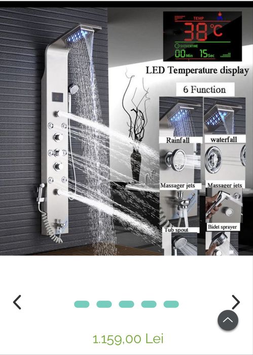 Panou de dus multifuncțional cu LED,masaj si SPA,nou. Sateni • OLX.ro