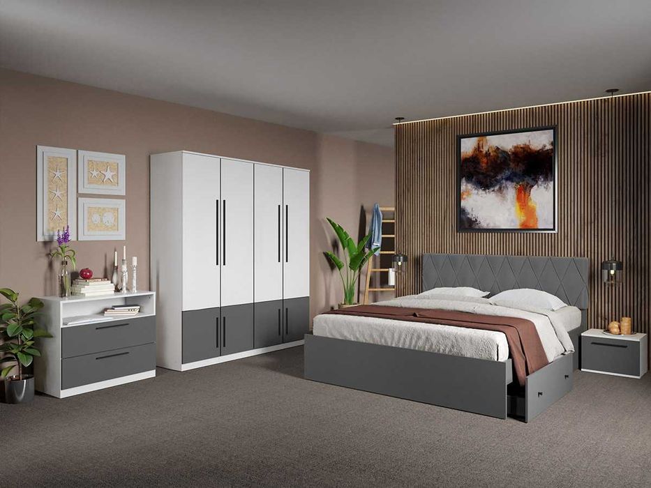 Set dormitor complet Alb/Gri antracit Storm C05 Constanta • OLX.ro