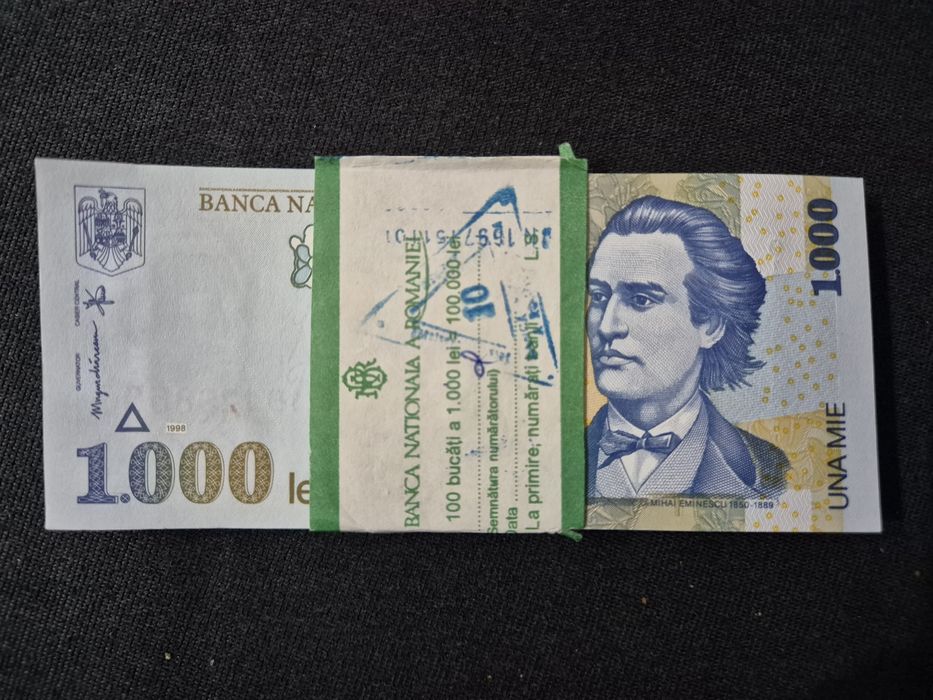 Fisic 100 bancnote consecutive 1000 lei 1998 BNR mare Bucuresti ...