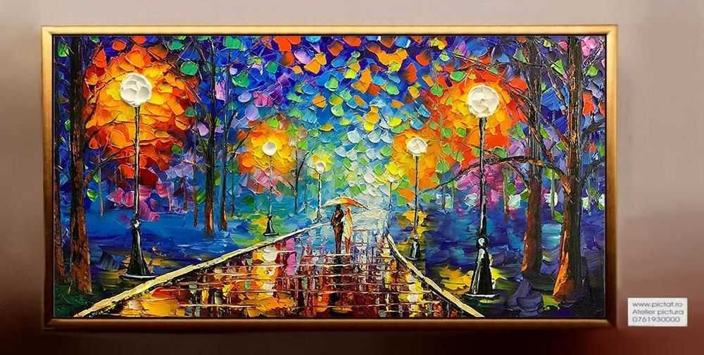 Tablou abstract pictura cutit Tablou cu indragostiti Plimbare in parc ...