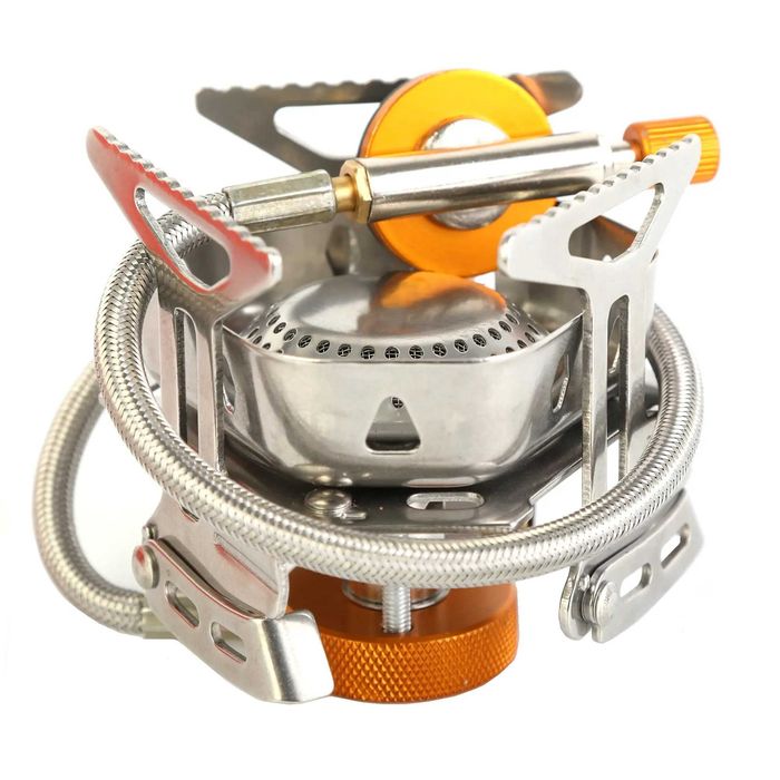 MIni arzator camping cu aprindere pt butelie 500g sau tub gaz, inox ...