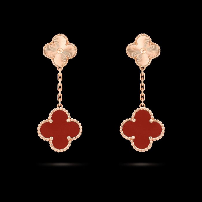 Van Cleef & Arpels VCA Rose Gold Red 2 Magic Alhambra Дамски Обеци гр ...