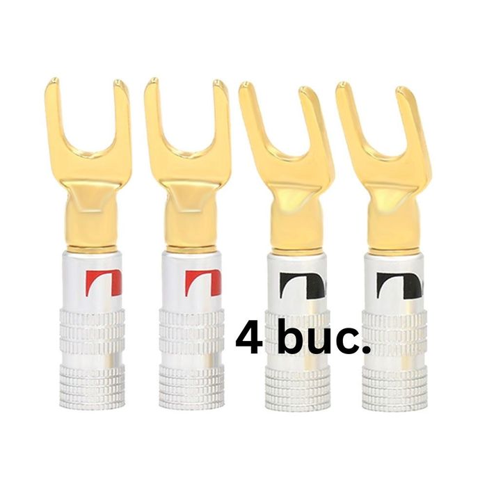 Conectori mufe Nakamichi set 4 buc Y furca spade audio cablu boxe ampl ...