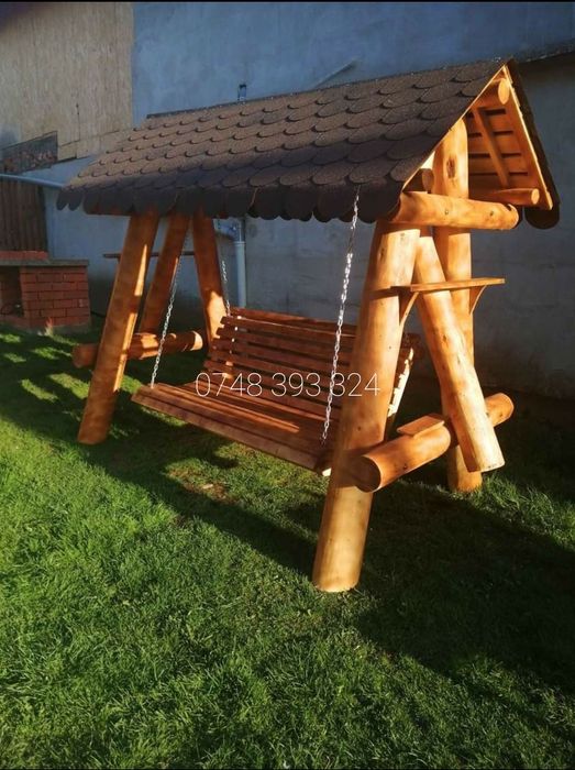Balansoar leagan lemn rustic gradina Curcani • OLX.ro