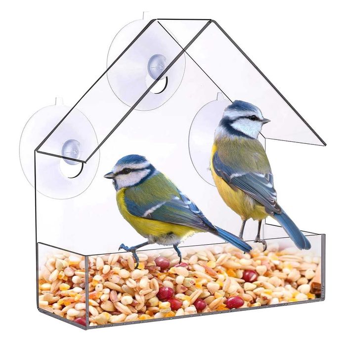 Hranitoare pasari pentru fereastra cu ventuze 300ml transparent 15x15 Somesu Cald • OLX.ro