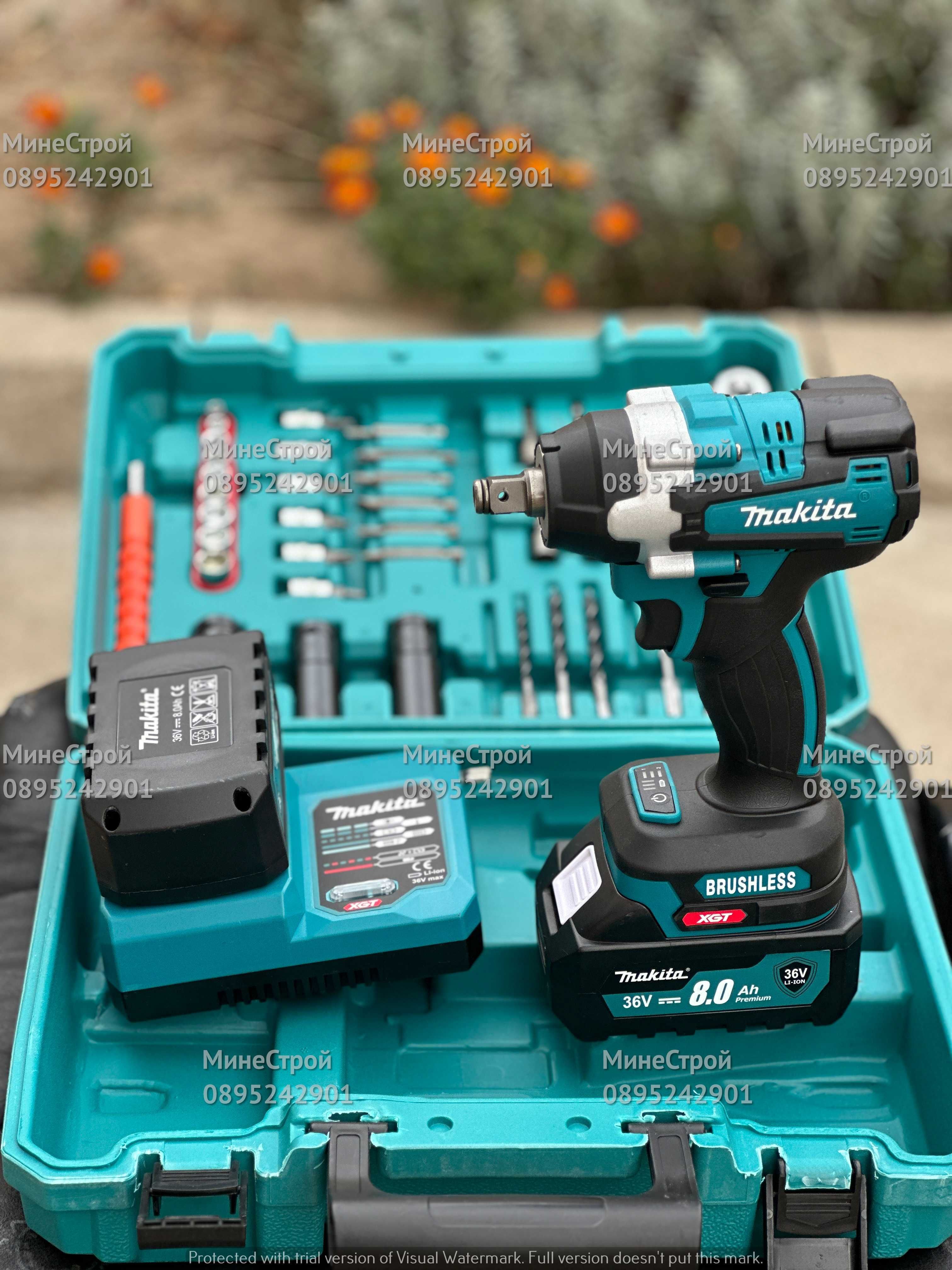 Акумулаторен БЕЗЧЕТКОВ Гайковерт Makita 36v 8ah Макита 35 части гр ...