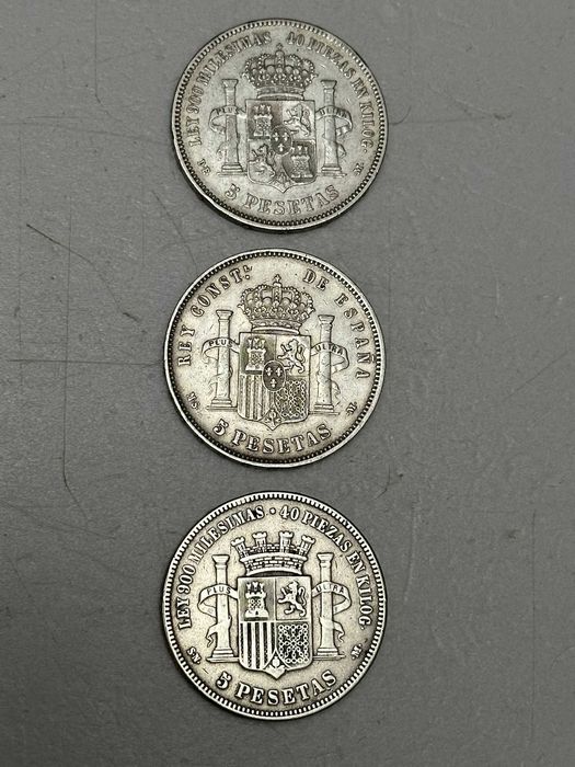 LOT 3 MONEDA ARGINT 900 - 5 Pesetas - Spania - 1870, 1876, 1885 ...