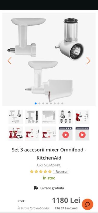 KitchenAid - 3 accesorii (tocat, stors, mărunțit, feliat) Dosu Bricii ...