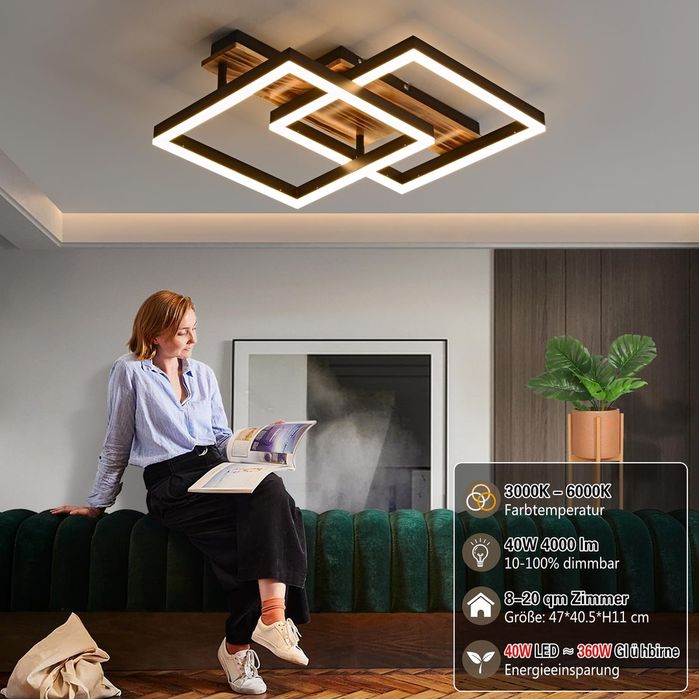 LED таванна лампа SEATAIN от дърво, димируема, масивна дървена рамка с ...