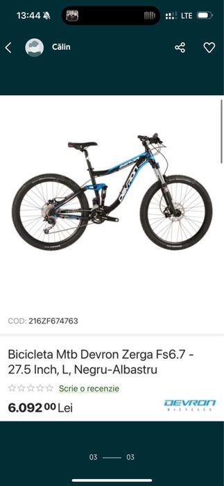 Bicicleta MTB full suspension devron zerga fs 6.7 Medias • OLX.ro