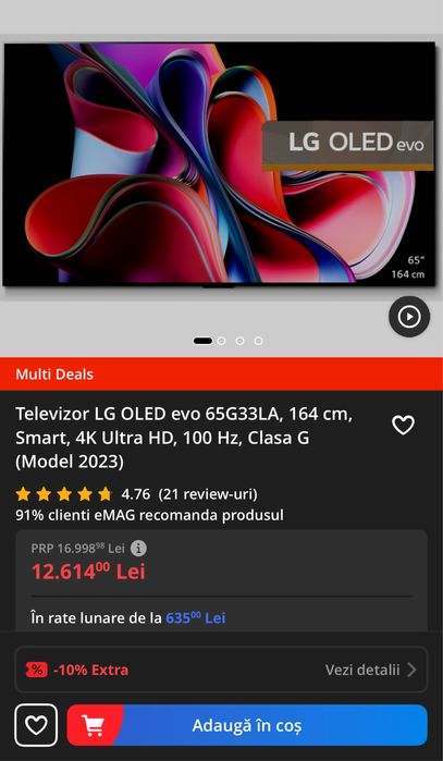 LG G3 OLED 65G33LA 165cm 65” smart 4k ultra HD nou garantie 2 ani eMAG Bucuresti Sectorul 2 • OLX.ro