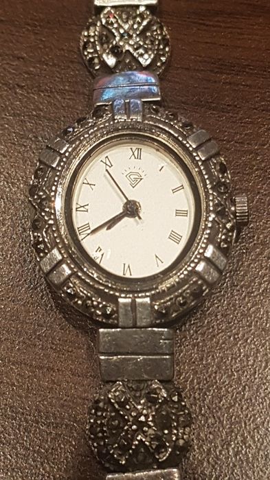 Ceas dama de argint 925,marcasite,masiv,mecanism Ronda elvetian ...