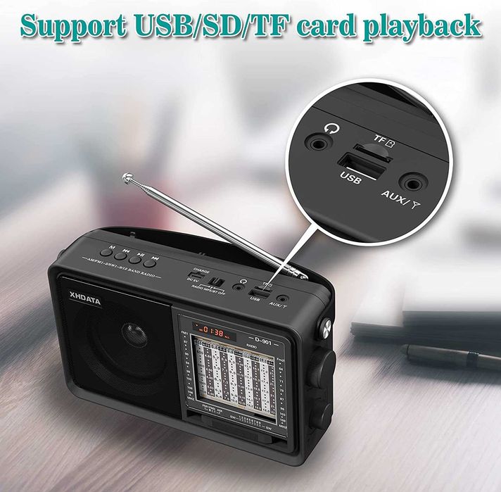 XHDATA D-901 World Band радиоприемник, USB/TF/MP3 Music Player гр ...
