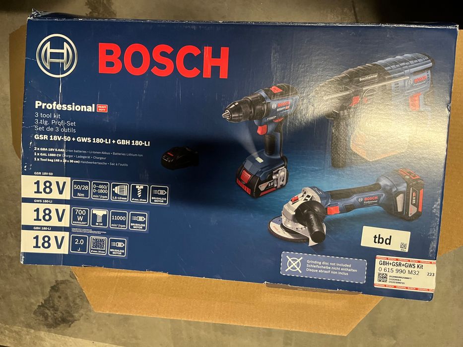 Акумулаторен комплект Bosch GBH 180-LI + GSR 18V-50 + GWS 180-LI гр. Варна Младост 1 • OLX.bg
