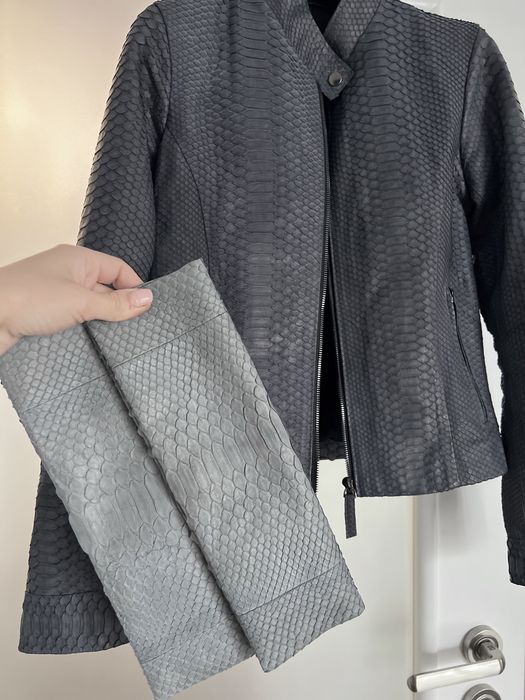 Geaca piele piton 100%,Luxury,gri inchis mat,Xs/S,impecabila,noua ...