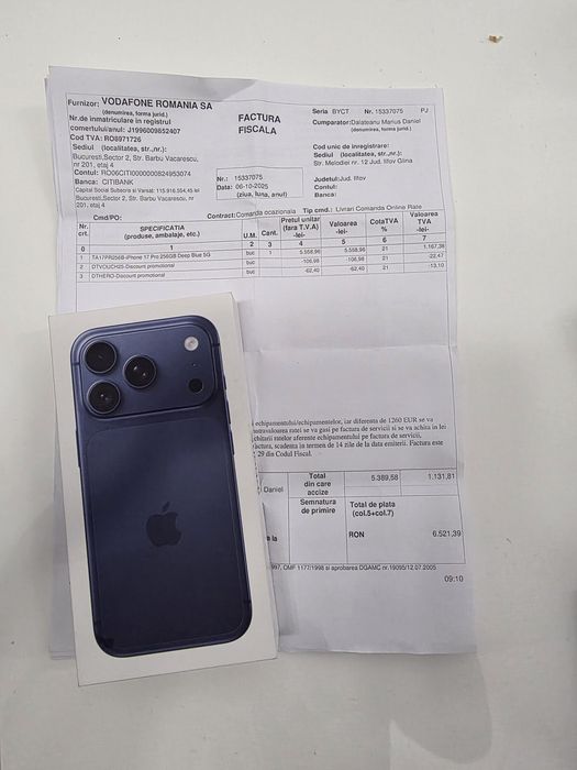 Iphone 17 Pro 5G Deep Blue 256Gb NOU Sigilat Factură 2 ANI GARANȚIE ...