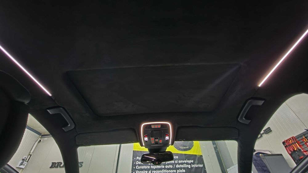 Retapitare plafon Range Rover textil/alcantara gri/negru/bej + lumini ...