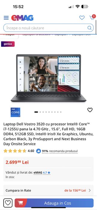Laptop Dell Vostro 3520 i7-1255U 16 gb ram ddr 4 512 ssd Bucuresti ...