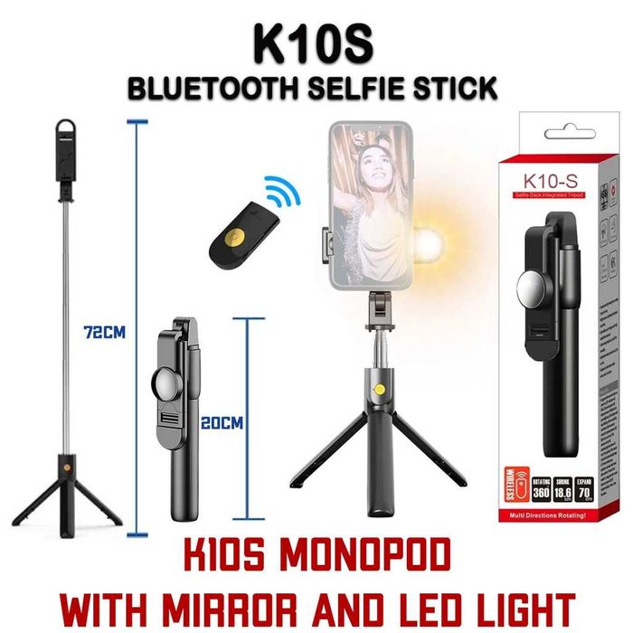 Селфи стик K10S с огледало/светкавица/дистанционно-70см телескопичен гр. София Център • OLX.bg