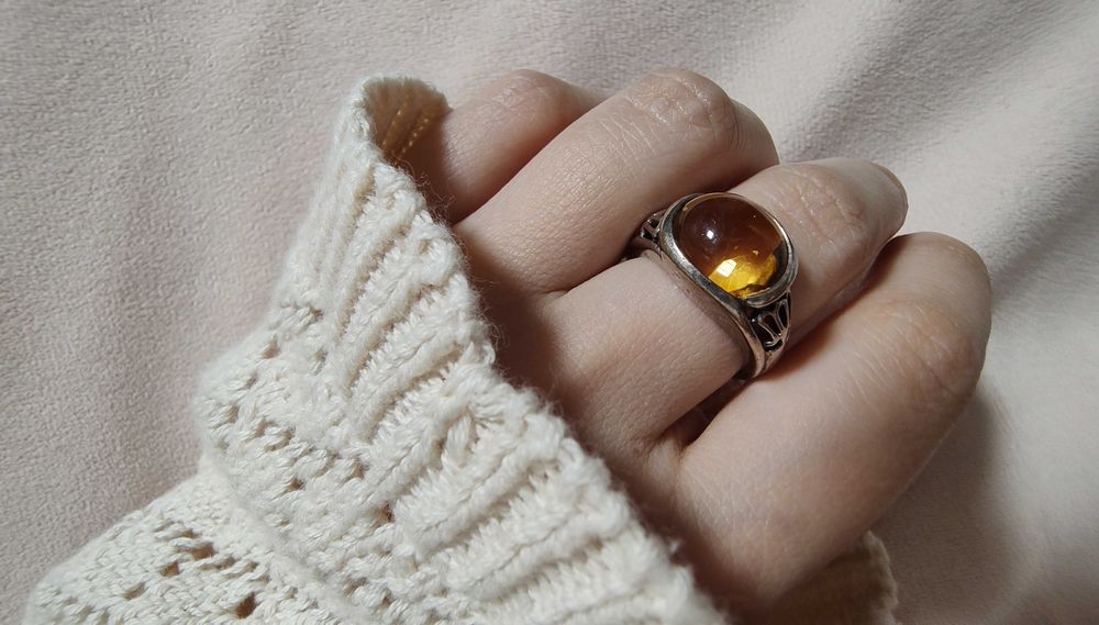 Inel antic cu citrin - din argint 925 - mărime între 53 și 54 Floresti ...